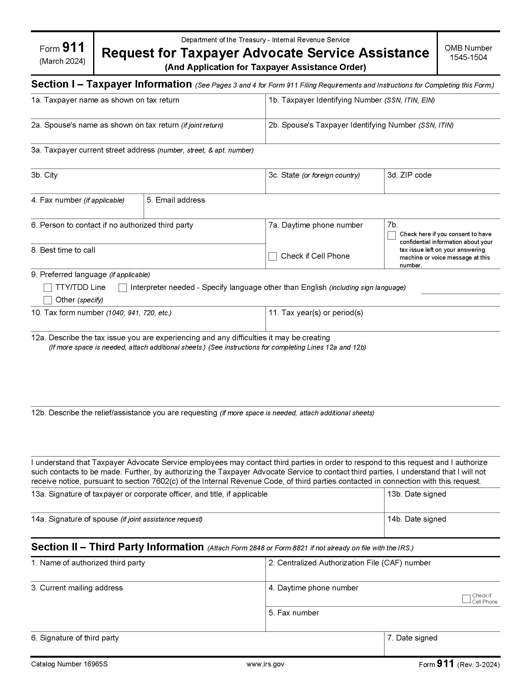Free IRS Help Now - Form 911 - Tax Law Offices Business Tax Resolution